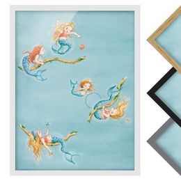 Bilderwelten Bild mit Rahmen blau Illustration Aquarell - Matilda die kleine Meerjungfrau - Seilt&auml;nzerin Matilda - Meerjungfrau Kinderzimmer Baby M&auml;dchen Jungen