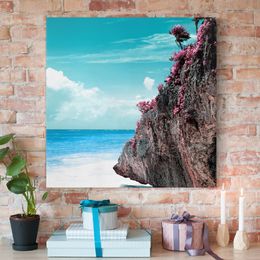 Bilderwelten Leinwandbild Strand Tropisch Kunstdruck t&uuml;rkis - Fels in Karibik - Landschaft XXL Wohnzimmer Schlafzimmer