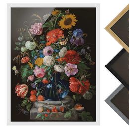 Bilderwelten Bild mit Rahmen Blumen bunt modern inkl. Rahmung - Jan Davidsz de Heem - Glasvase mit Blumen - Deko Wohnzimmer Schlafzimmer