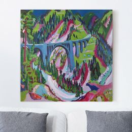 Bilderwelten Leinwandbild Natur modern Kunstdruck Leinwanddruck - Ernst Ludwig Kirchner - Br&uuml;cke bei Wiesen - Landschaft XXL Wohnzimmer Schlafzimmer
