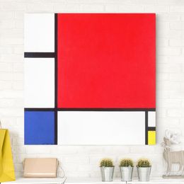 Bilderwelten Leinwandbild originell Abstrakt Kunstdruck Leinwanddruck - Piet Mondrian - Komposition Rot Blau Gelb - Wandbild XXL Wohnzimmer Schlafzimmer