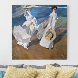 Bilderwelten Leinwandbild - Quadrat Joaquin Sorolla - Spaziergang entlang der K&uuml;ste