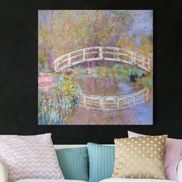 Bilderwelten Leinwandbild Blumen modern Kunstdruck bunt - Claude Monet - Br&uuml;cke Monets Garten - Landschaft XXL Wohnzimmer Schlafzimmer