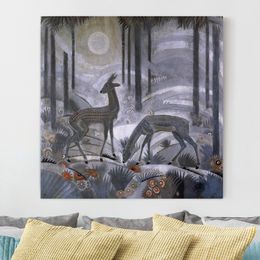 Bilderwelten Leinwandbild Tiere modern Kunstdruck Leinwanddruck - Jean Dunand - Zwei Rehe im Wald - Wandbild XXL Wohnzimmer Schlafzimmer