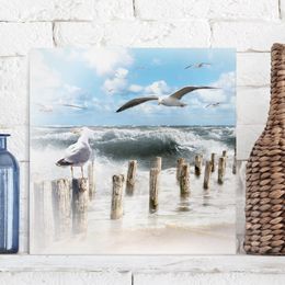 Bilderwelten Leinwandbild Strand Motiv Kunstdruck blau - Absolut Sylt - Landschaft XXL Wohnzimmer Schlafzimmer
