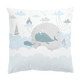 Bilderwelten Dekokissen weiss Tiere Illustration - Wolken mit Wal und Schloss - Fische Kinderzimmer M&auml;dchen Jungen in 40x40 50x50 60x60