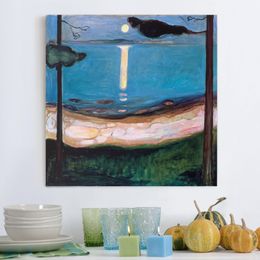 Bilderwelten Leinwandbild Natur modern Kunstdruck blau - Edvard Munch - Mondnacht - Landschaft XXL Wohnzimmer Schlafzimmer