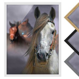 Bilderwelten Bild mit Rahmen Tiere einzigartig Motiv inkl. Rahmung - Horses in the Dust - Pferde Wohnzimmer Schlafzimmer