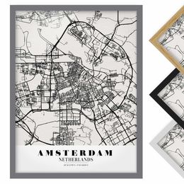 Bilderwelten Bild mit Rahmen - Hochformat Stadtplan Amsterdam - Klassik