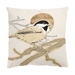 Bilderwelten Dekokissen Kissenbezug beige Tiere Illustration - Vogel vor goldener Sonne I - V&ouml;gel Sofakissen Bezug & F&uuml;llung in 40x40 50x50 60x60