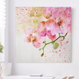 Bilderwelten Leinwandbild Blumen modern Aquarell pink - Aquarell Blumen Orchideen - Wandbild XXL Wohnzimmer Schlafzimmer