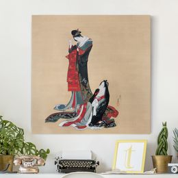 Bilderwelten Leinwandbild originell modern Kunstdruck beige - Katsushika Hokusai - Zwei Kurtisanen - Wandbild XXL Wohnzimmer Schlafzimmer