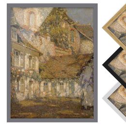 Bilderwelten Bild mit Rahmen - Hochformat Henri Le Sidaner - H&auml;user zu F&uuml;&szlig;en der Kirche
