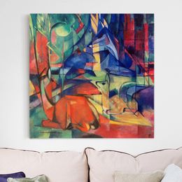 Bilderwelten Leinwandbild Tiere Abstrakt Kunstdruck bunt - Franz Marc - Rehe im Walde - Wandbild XXL Wohnzimmer Schlafzimmer