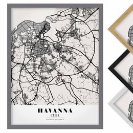 Bilderwelten Bild mit Rahmen - Hochformat Stadtplan Havanna - Klassik