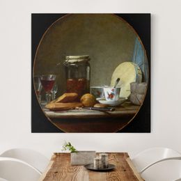 Bilderwelten Leinwandbild Natur modern Kunstdruck Leinwanddruck - Jean-Baptiste Sim&eacute;on Chardin - Glas mit Aprikosen - Landschaft XXL Wohnzimmer Schlafzimmer