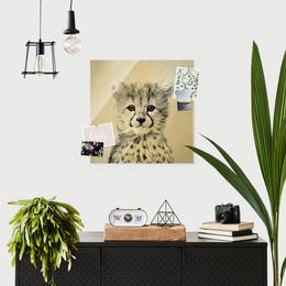 Bilderwelten Glasbild Tiere Motiv schwarz weiss Glas Wandbild - Baby Gepard Gino Schwarz Wei&szlig; - Deko Kinderzimmer Baby M&auml;dchen Jungen