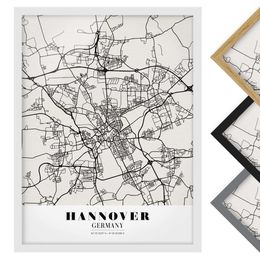 Bilderwelten Bild mit Rahmen - Hochformat Stadtplan Hannover - Klassik