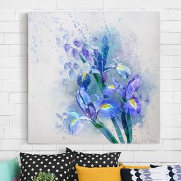 Bilderwelten Leinwandbild - Quadrat Aquarell Blumen Iris