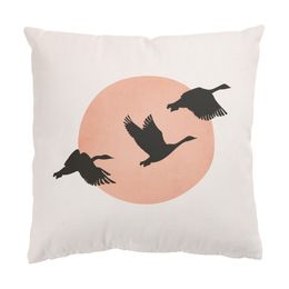 Bilderwelten Dekokissen V&ouml;gel vor rosa Sonne III