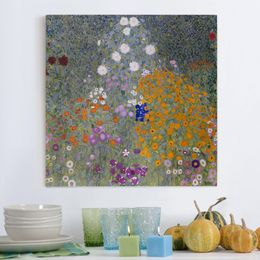 Bilderwelten Leinwandbild Blumen modern Kunstdruck violett - Gustav Klimt - Bauerngarten - Wandbild XXL Wohnzimmer Schlafzimmer