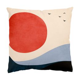 Bilderwelten Dekokissen rot Strand Abstrakt - V&ouml;gel in rotem Sonnenuntergang - Sonnenuntergang Sofakissen Bezug & F&uuml;llung in 40x40 50x50 60x60
