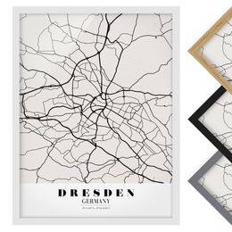 Bilderwelten Bild mit Rahmen - Hochformat Stadtplan Dresden - Klassik