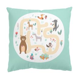 Bilderwelten Dekokissen Kissenbezug bunt Tiere Illustration - Waldtiere - Freunde auf dem Waldweg - Bett Couch Kinderzimmer M&auml;dchen Jungen in 40x40 50x50 60x60
