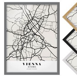 Bilderwelten Bild mit Rahmen - Hochformat Stadtplan Vienna - Klassik