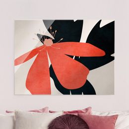 Bilderwelten Glasbild Blumen modern rosa Glas Wandbild - Florale Sch&ouml;nheit Rosa und Blau - Deko Wohnzimmer Schlafzimmer
