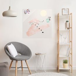 Bilderwelten Glasbild Tiere Abstrakt rosa Glas Wandbild - Vogelschwarm vor Rosa Himmel - Himmel Wohnzimmer Schlafzimmer