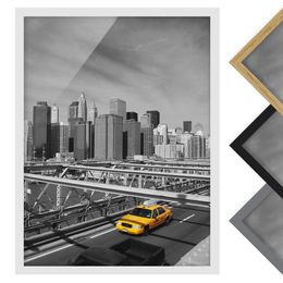 Bilderwelten Bild mit Rahmen Stadt schwarz weiss Motiv inkl. Rahmung - Taxitrip to the other Side - Skylines Wohnzimmer Schlafzimmer