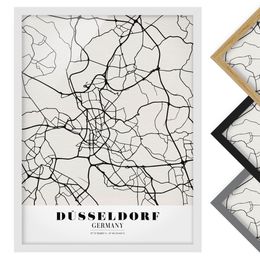Bilderwelten Bild mit Rahmen - Hochformat Stadtplan D&uuml;sseldorf - Klassik