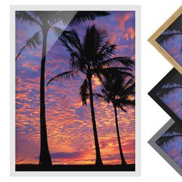 Bilderwelten Bild mit Rahmen Strand rot Tropisch inkl. Rahmung - Palms - Himmel Wohnzimmer Schlafzimmer