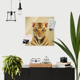 Bilderwelten Glasbild Tiere Motiv schwarz weiss Glas Wandbild - Baby Tiger Thor - Tiger Kinderzimmer Baby M&auml;dchen Jungen