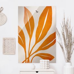 Bilderwelten Glasbild Tiere Tropisch orange Glas Wandbild - Strahlende Bl&auml;tter in Orange - Pflanzen Wohnzimmer Schlafzimmer