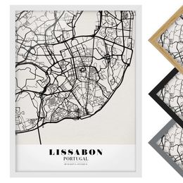 Bilderwelten Bild mit Rahmen - Hochformat Stadtplan Lissabon - Klassik