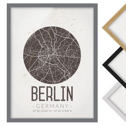 Bilderwelten Bild mit Rahmen - Hochformat Stadtplan Berlin - Retro