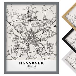 Bilderwelten Bild mit Rahmen - Hochformat Stadtplan Hannover - Klassik