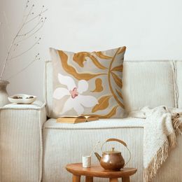 Bilderwelten Dekokissen Kissenbezug beige Blumen modern - Wei&szlig;e Bl&uuml;ten mit gelben Bl&auml;ttern II - Bett Couch Sofakissen Bezug & F&uuml;llung in 40x40 50x50 60x60