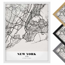 Bilderwelten Bild mit Rahmen Spr&uuml;che schwarz weiss modern inkl. Rahmung - Stadtplan New York - Klassik - Karten Wohnzimmer Schlafzimmer