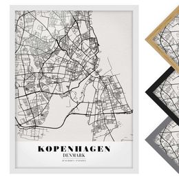Bilderwelten Bild mit Rahmen Spr&uuml;che schwarz weiss modern inkl. Rahmung - Stadtplan Kopenhagen - Klassik - Karten Wohnzimmer Schlafzimmer