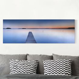 Bilderwelten Leinwandbild - Panorama Flusssteg bei Sonnenuntergang