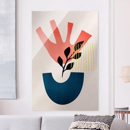 Bilderwelten Glasbild Blumen Abstrakt bunt Glas Wandbild - Blumengru&szlig; in Rosa und Blau - Deko Wohnzimmer Schlafzimmer
