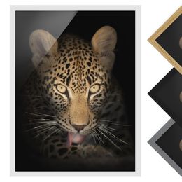 Bilderwelten Bild mit Rahmen Tiere gelb Motiv inkl. Rahmung - Resting Leopard - Deko Wohnzimmer Schlafzimmer