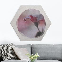 Bilderwelten Alu-Dibond Bild Hexagon Blumen beige Fotomontage Aquarell - Wasserfarben - Invisible Touch - Deko Wohnzimmer Schlafzimmer