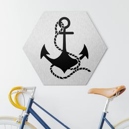 Bilderwelten Alu-Dibond Bild Hexagon Strand weiss Unifarben - No.UL682 Anker - Deko Wohnzimmer Schlafzimmer