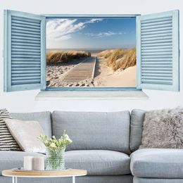 Bilderwelten 3D Wandtattoo Ausblick zum Meer - Ostsee Strand - Fenster zu den Dünen Wandsticker, Wandaufkleber