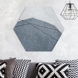 Bilderwelten Alu-Dibond Bild Hexagon originell blau Abstrakt Aquarell - Punkte im Dialog IV - Deko Wohnzimmer Schlafzimmer