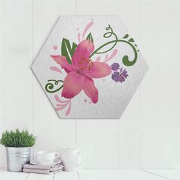 Bilderwelten Alu-Dibond Bild Hexagon Blumen weiss Abstrakt - No.BP8 Lilientraum Pink - Deko Wohnzimmer Schlafzimmer